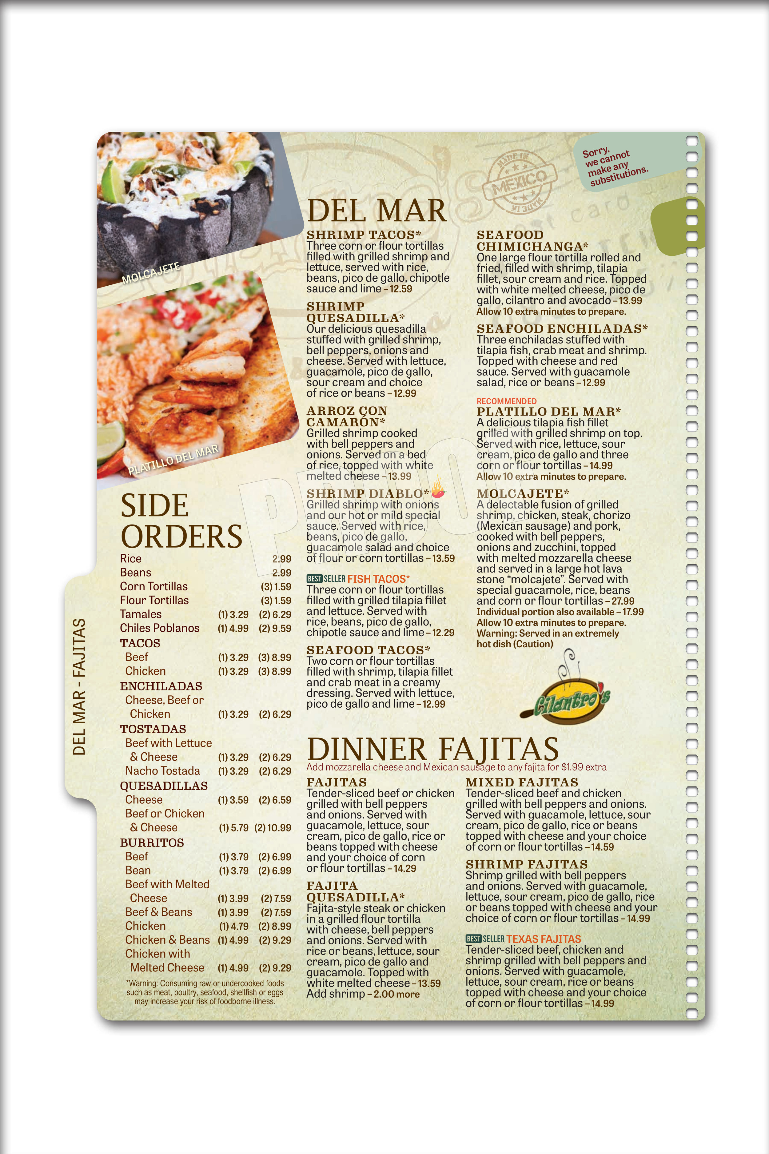Cilantros Grill & Cantina menu in Wilmington Island, Georgia, USA