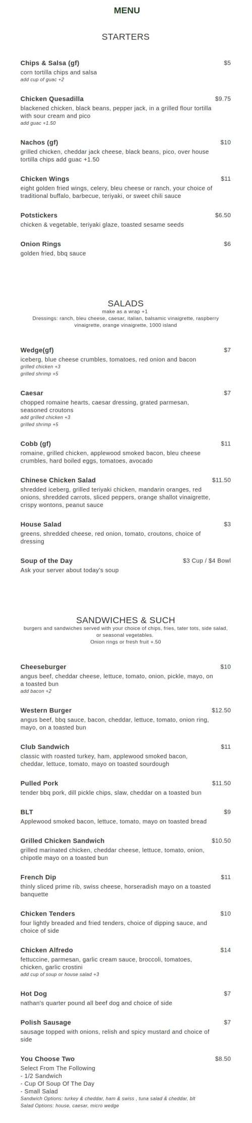 Clubhouse Grill menu in Lehi, Utah, USA