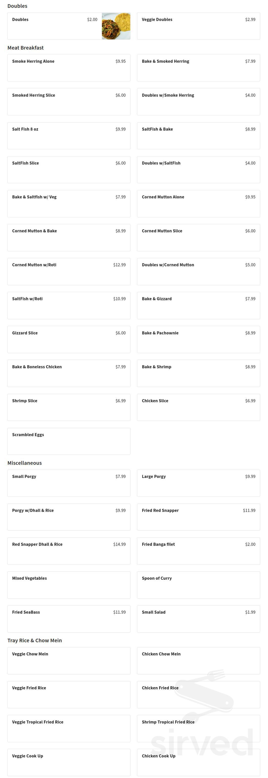 Menu - Queens NY's Tropical Isle Roti Shop and Bakery | Sirved