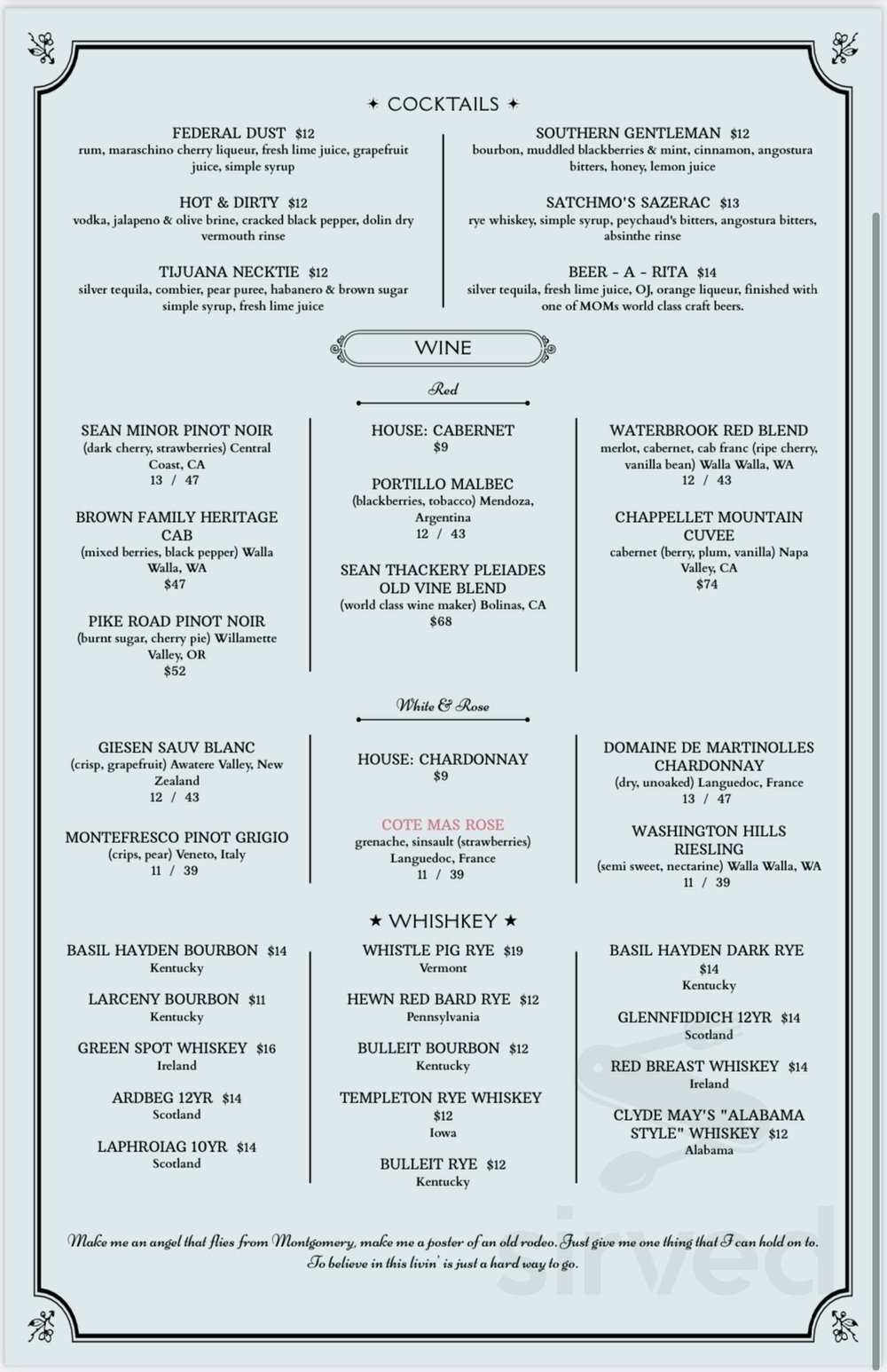 M.O.M.'S Maxwells on Main menu in Doylestown, Pennsylvania, USA