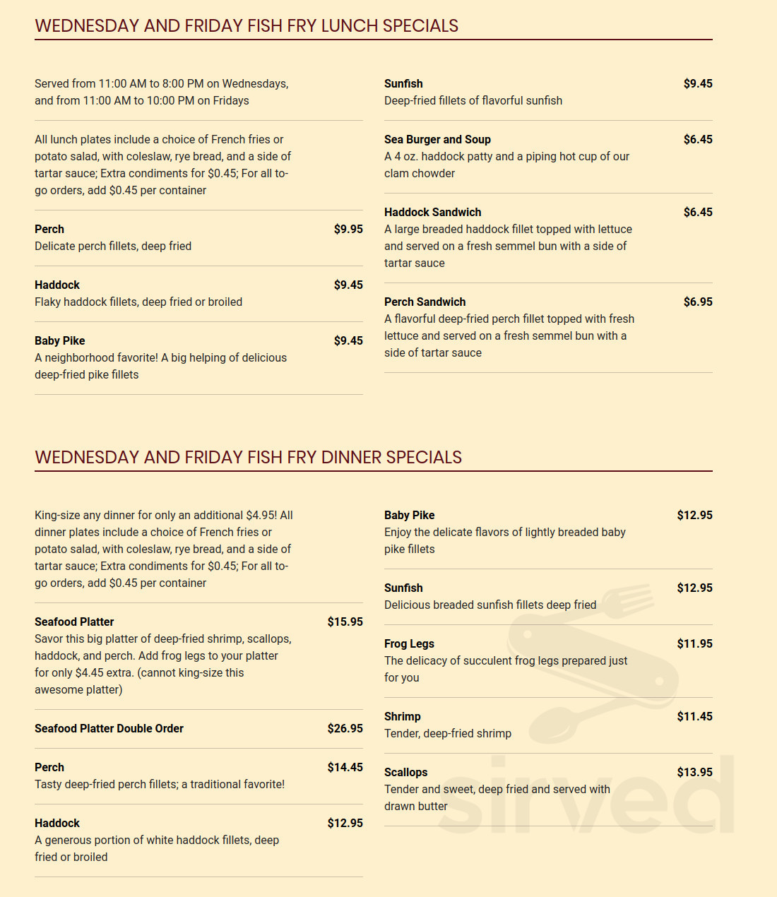 Camelot Bar and Grill menu in Appleton, Wisconsin, USA