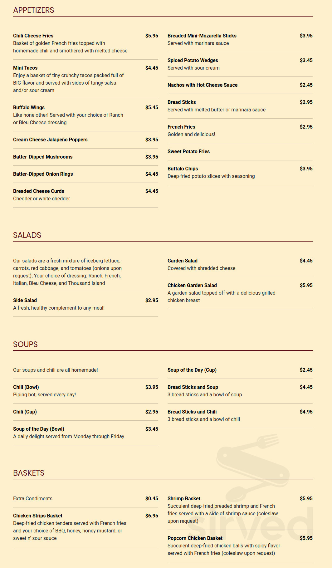 Camelot Bar and Grill menus in Appleton, Wisconsin, United States