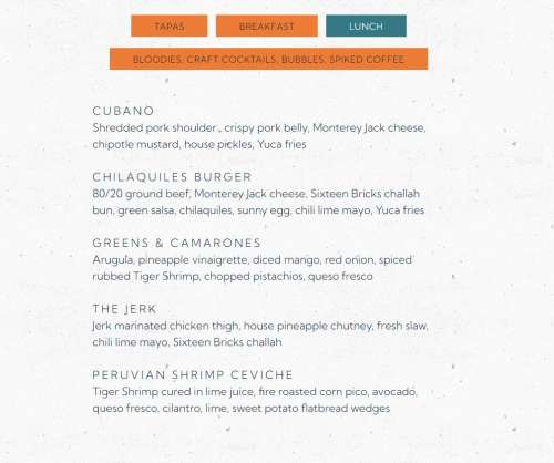 Yuca menu in Bellevue, Kentucky, USA