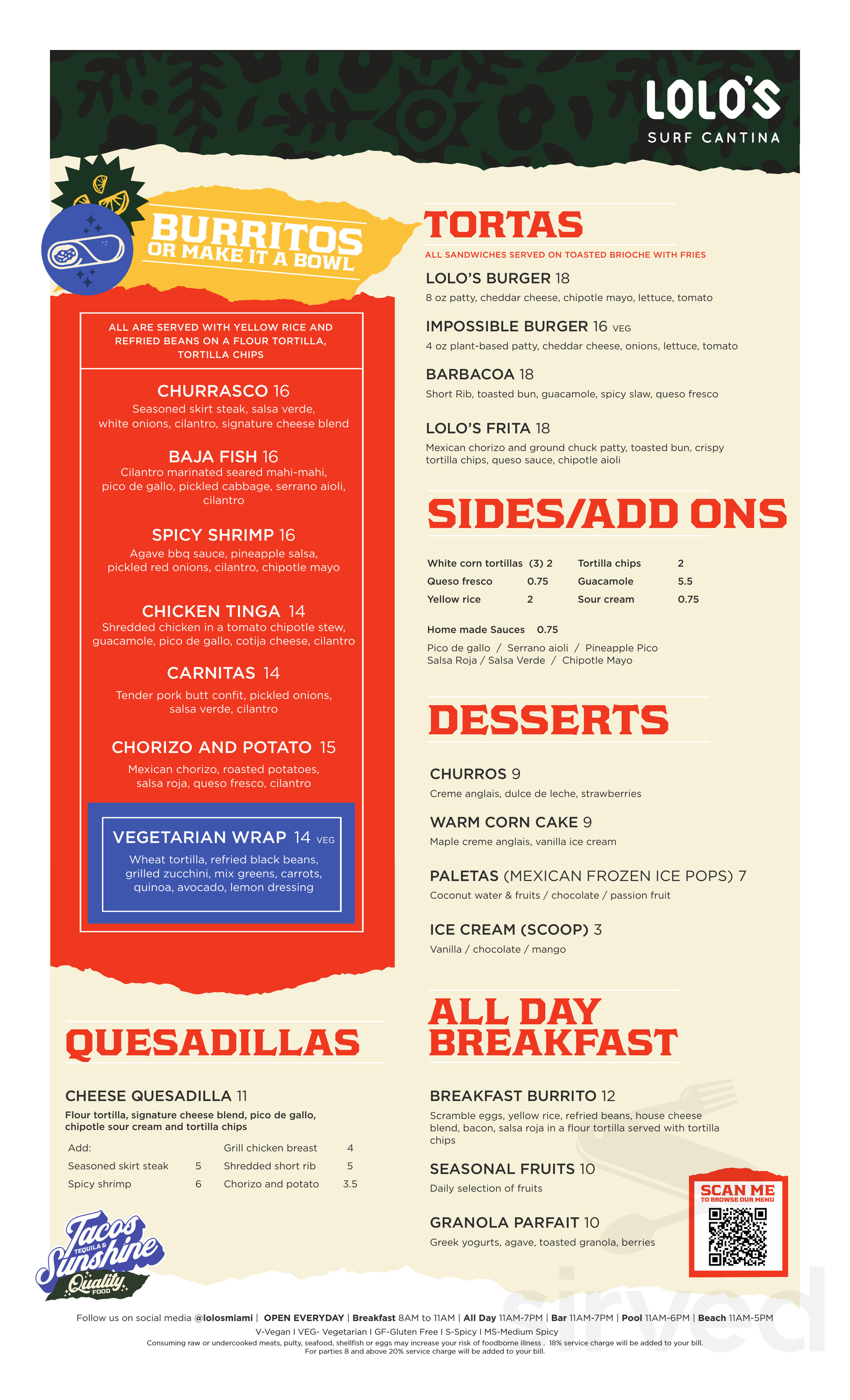 Menu - Miami Beach FL's Lolo's Surf Cantina | Sirved