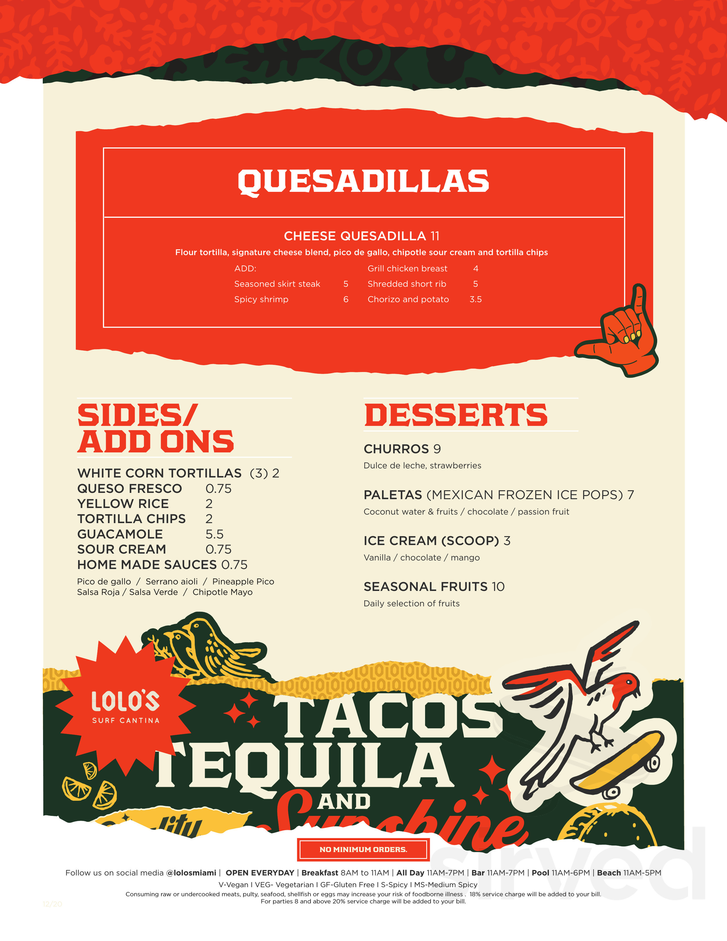 Menu - Miami Beach FL's Lolo's Surf Cantina | Sirved