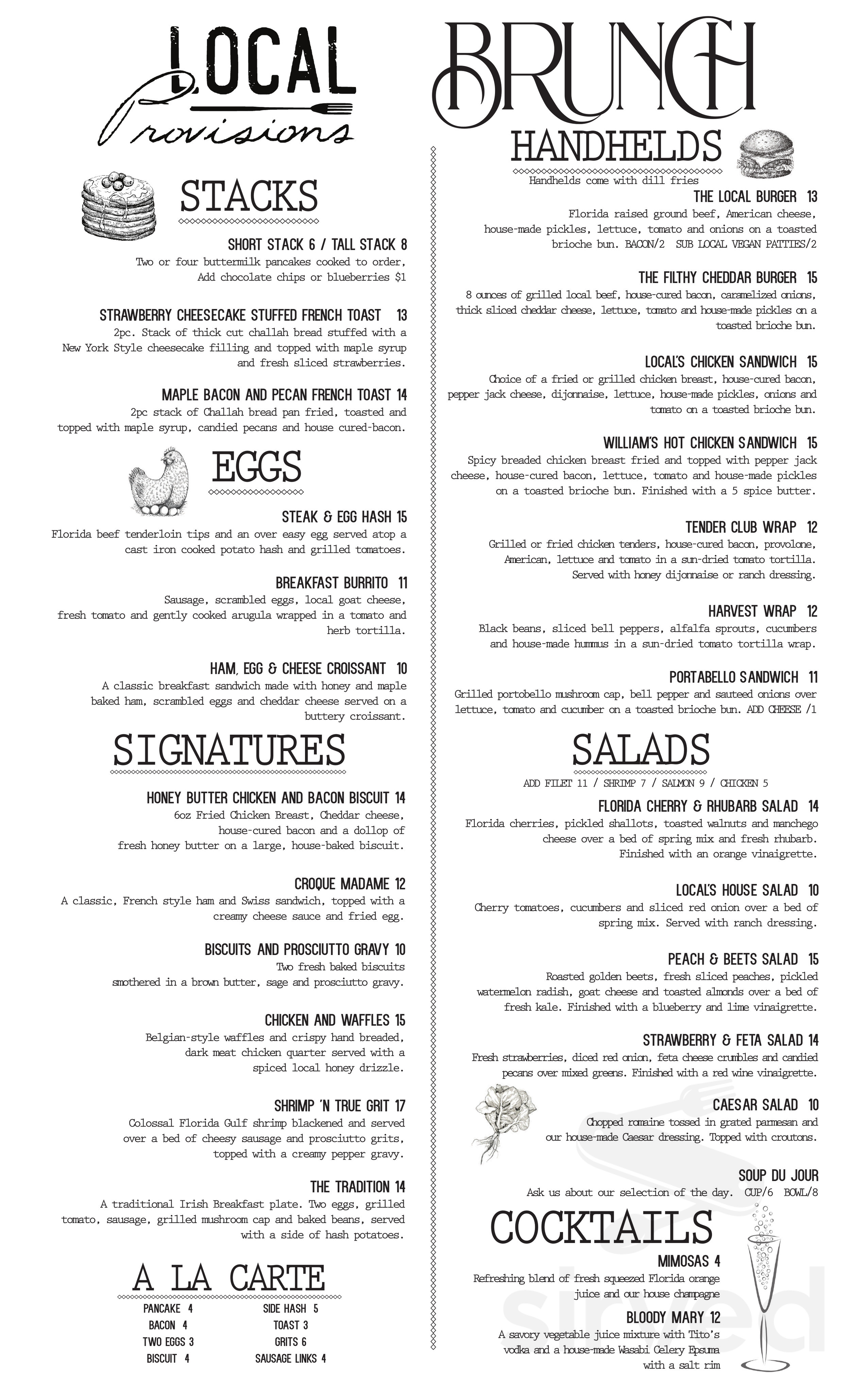 Local Provisions menu in Newberry, Florida, USA