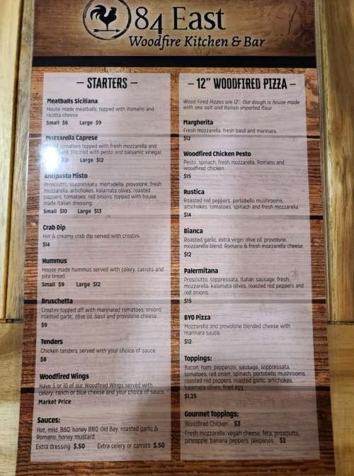 84 East Woodfire Kitchen & Bar menu in Westminster, Maryland, USA