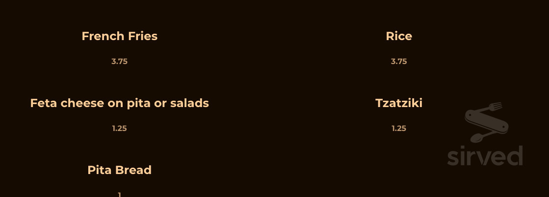 Menu - Montréal QC's Marathon Souvlaki | Sirved