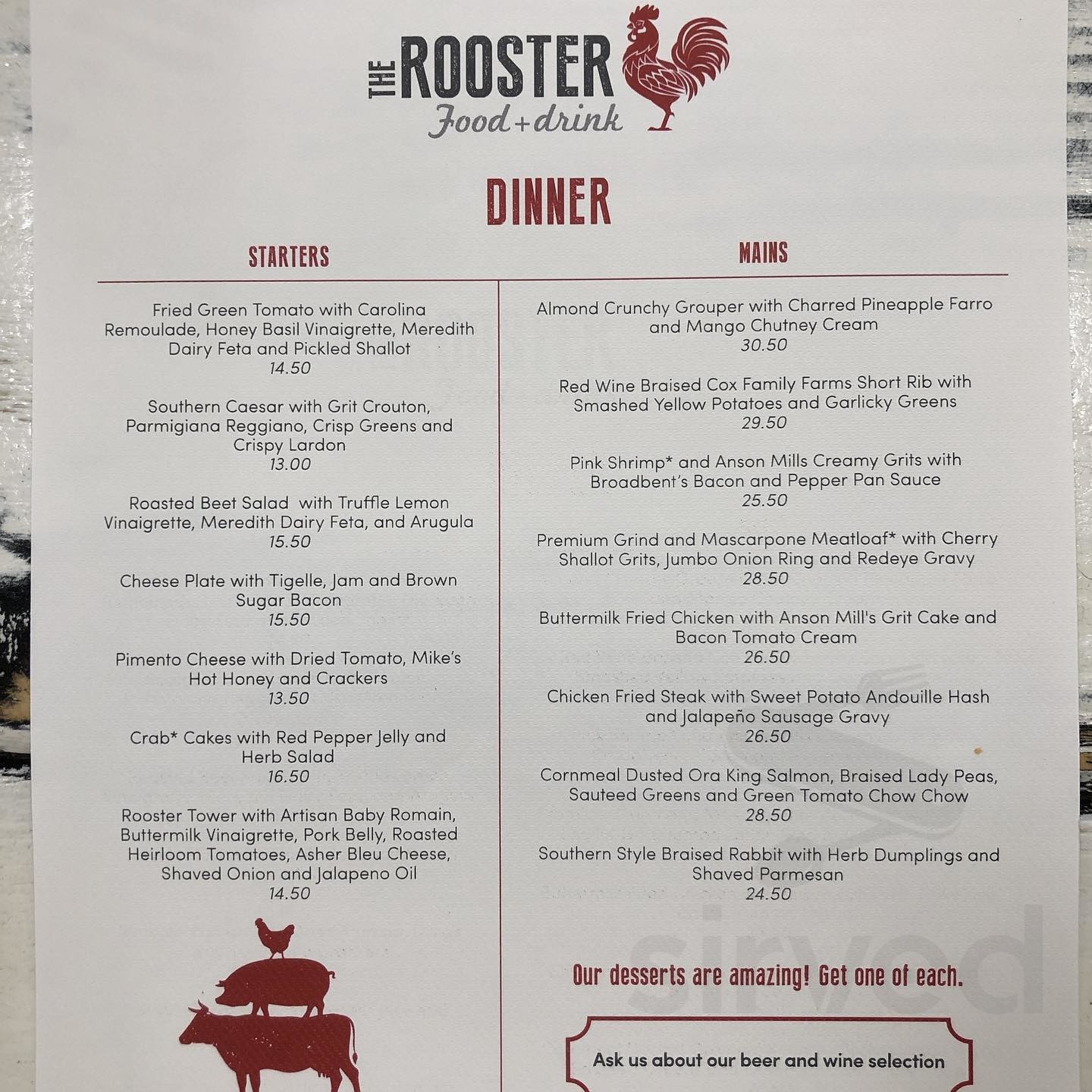 Menu - Naples FL's The Rooster Food+Drink | Sirved