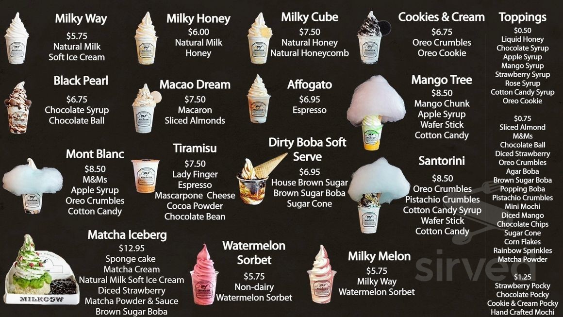 Sweet Cow Cafe - Ice Cream | Bubble Tea | Dessert menu in Pasadena ...