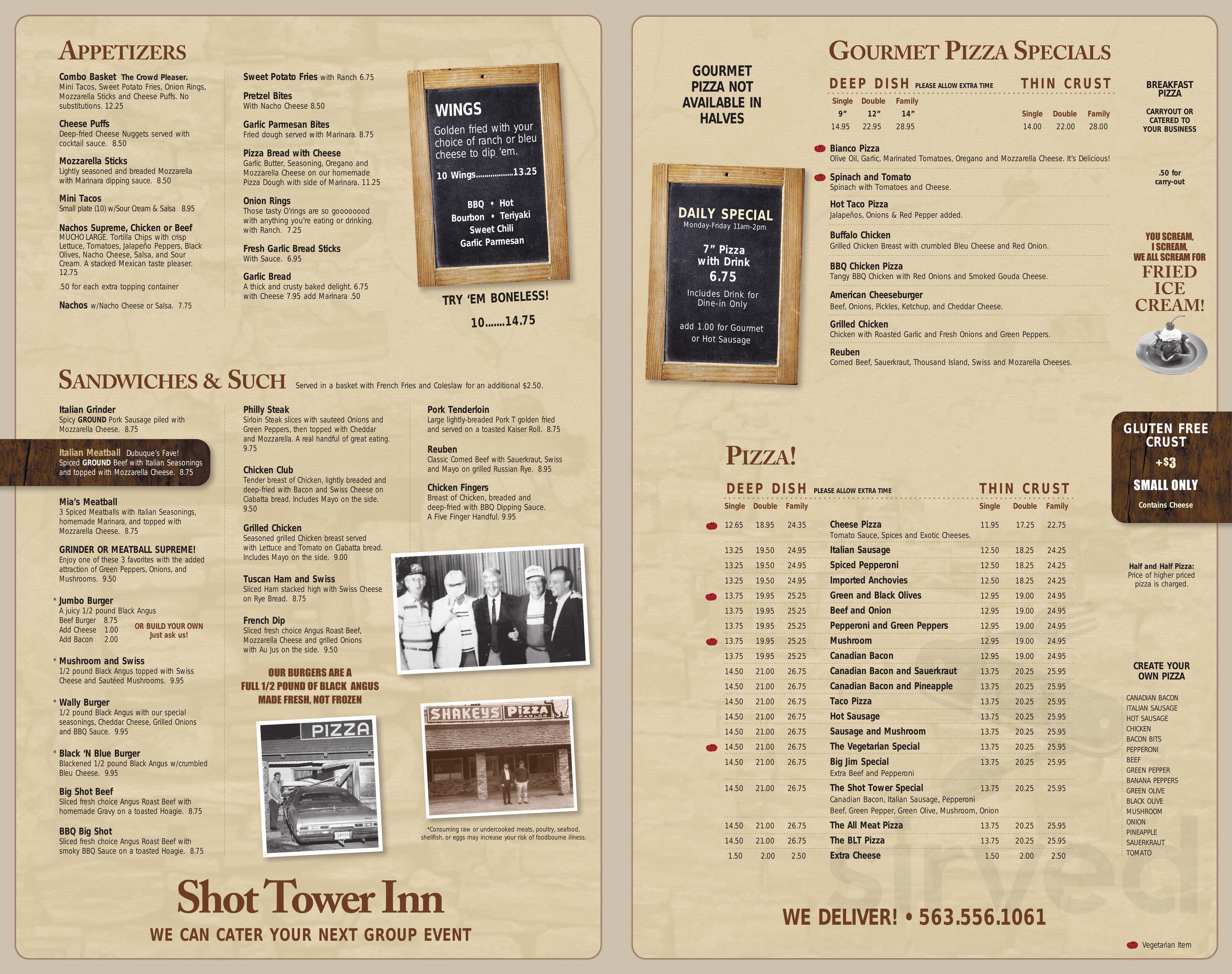 Shot Tower Inn menu in Dubuque, Iowa, USA