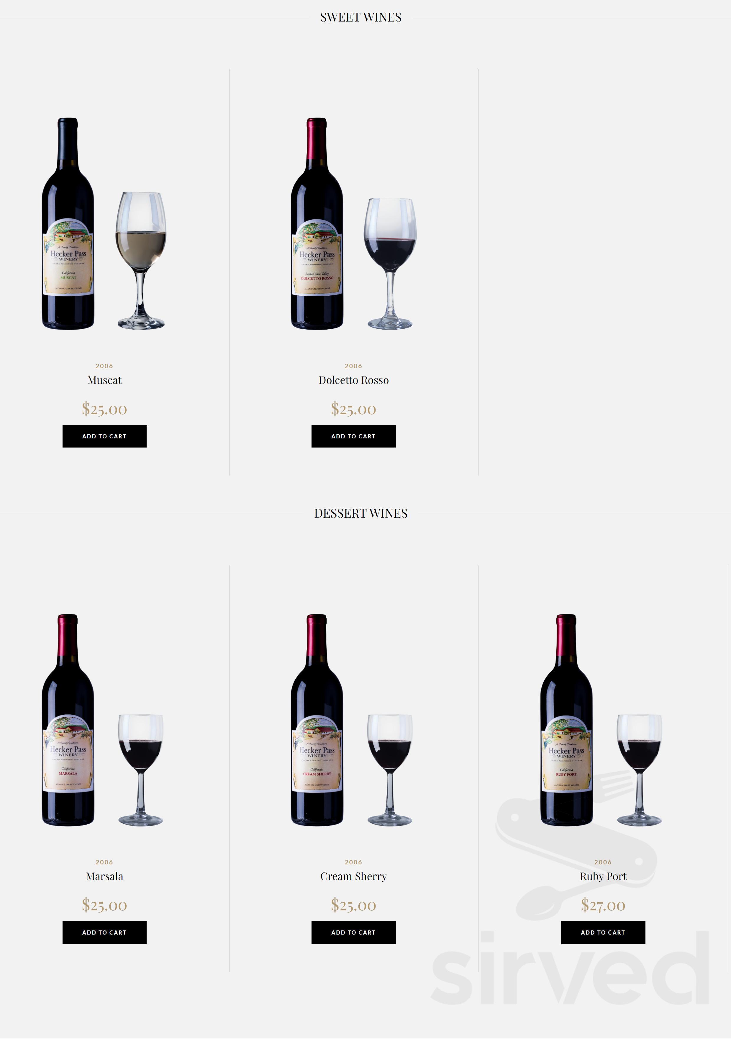 Hecker Pass Winery and La Vigna Event Center menu in Gilroy, California ...