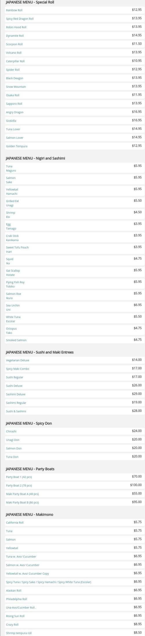 Iron Chef menu in Danvers, Massachusetts, USA Iron Chef menu in Danvers, Massachusetts, USA
