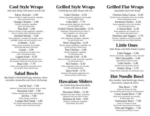Longboards Wraps & Bowls menu in Kansas City, Missouri, USA