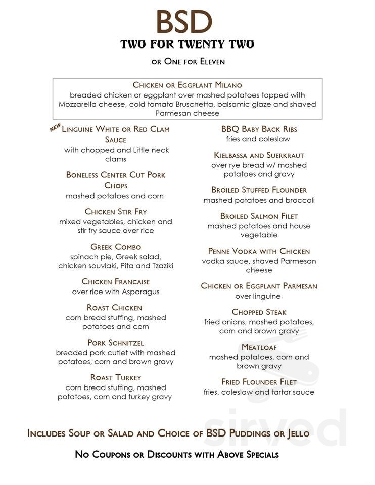 Broad Street Diner menu in Keyport, New Jersey, USA