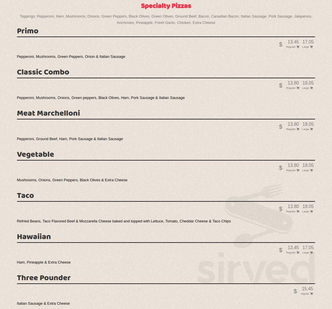Pizzas By Marchelloni menu in Mendota, Illinois, USA