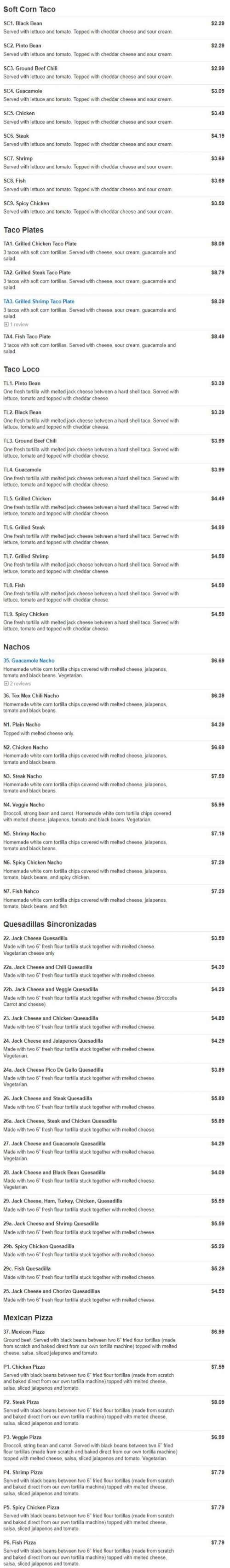 Fresca Tortilla menu in Queens, New York, USA