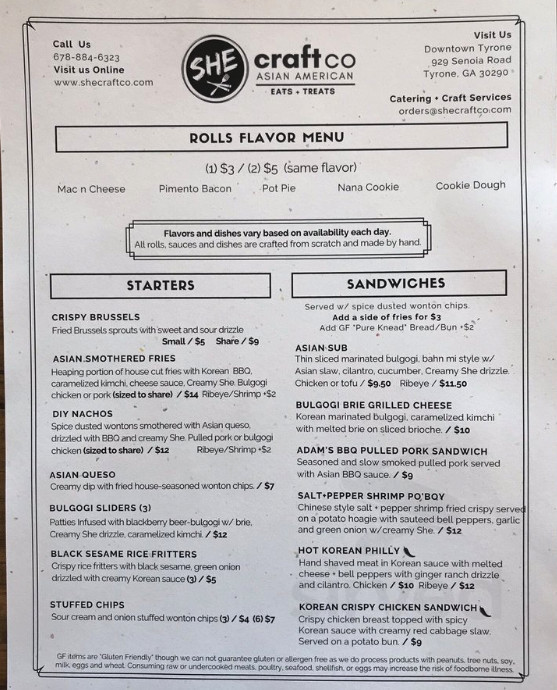 Menu for She Craft Co in Tyrone, GA | Sirved