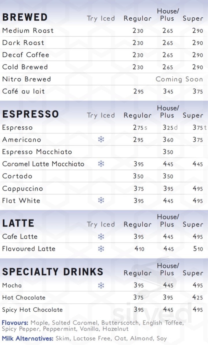 Centurion Coffee menu in Guelph, Ontario, Canada