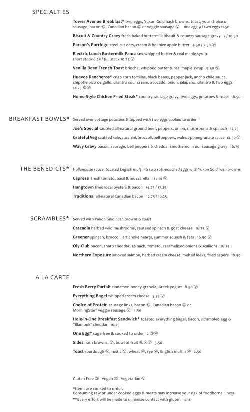 McMenamins Olympic Club menu in Centralia, Washington, USA