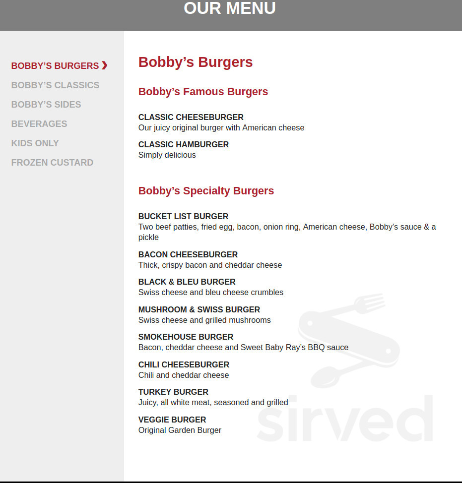 Cheeseburger Bobby's menus in Kennesaw, Georgia, United States