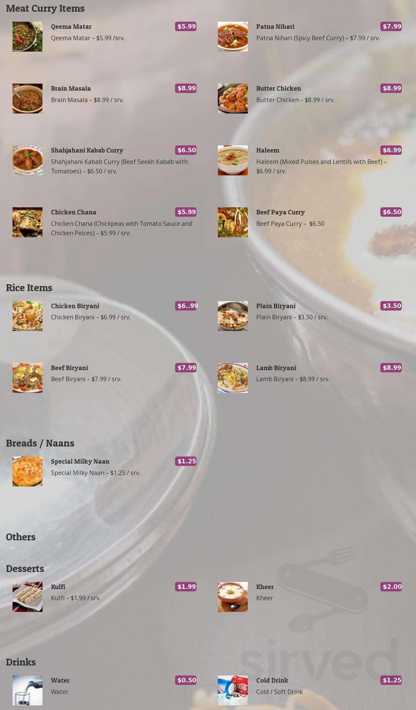 Patna Kabab House Mississauga menus in Mississauga, Ontario, Canada