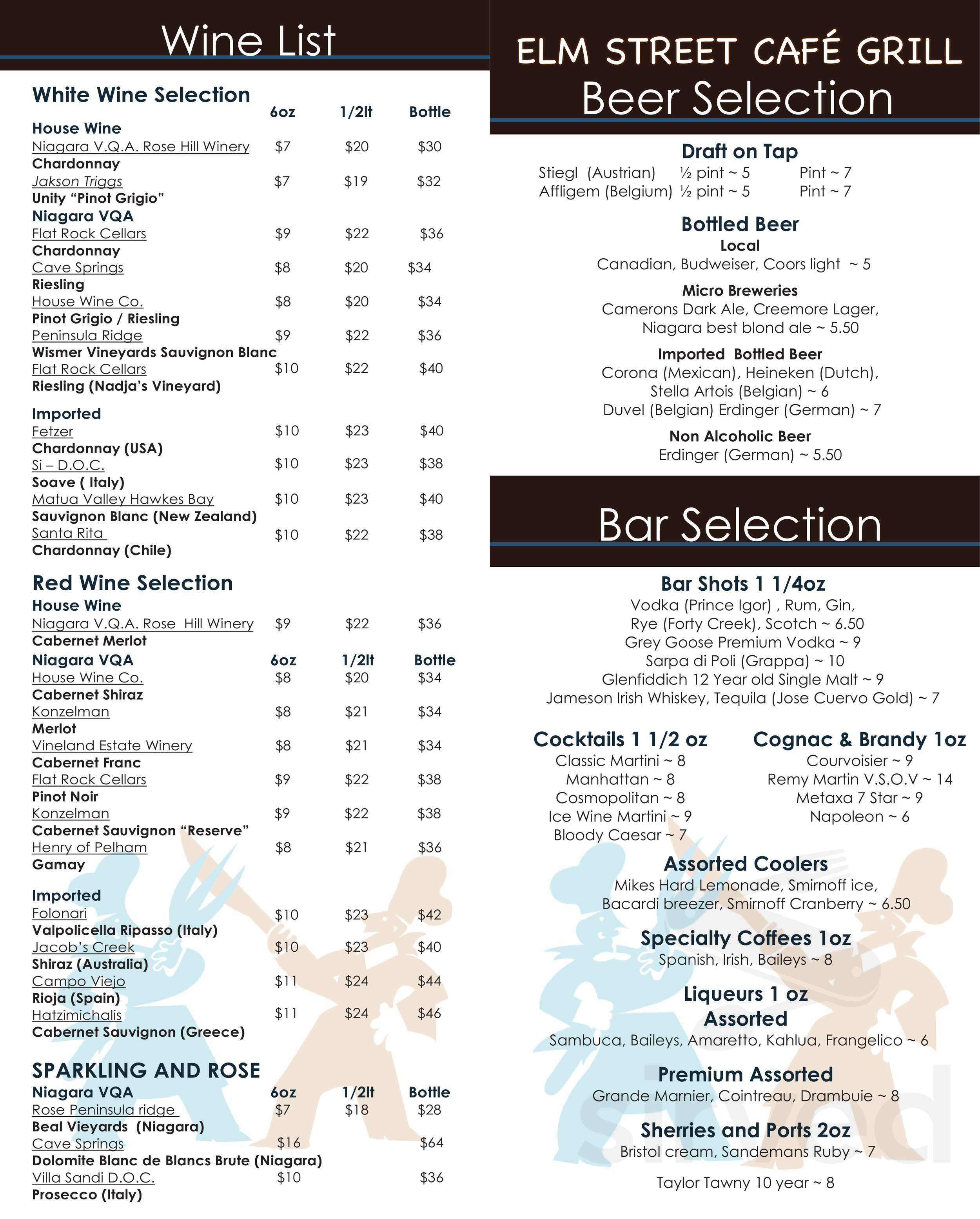 Elm Street Cafe Grill menu in Grimsby, Ontario, Canada