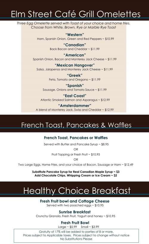Elm Street Cafe Grill menu in Grimsby, Ontario, Canada