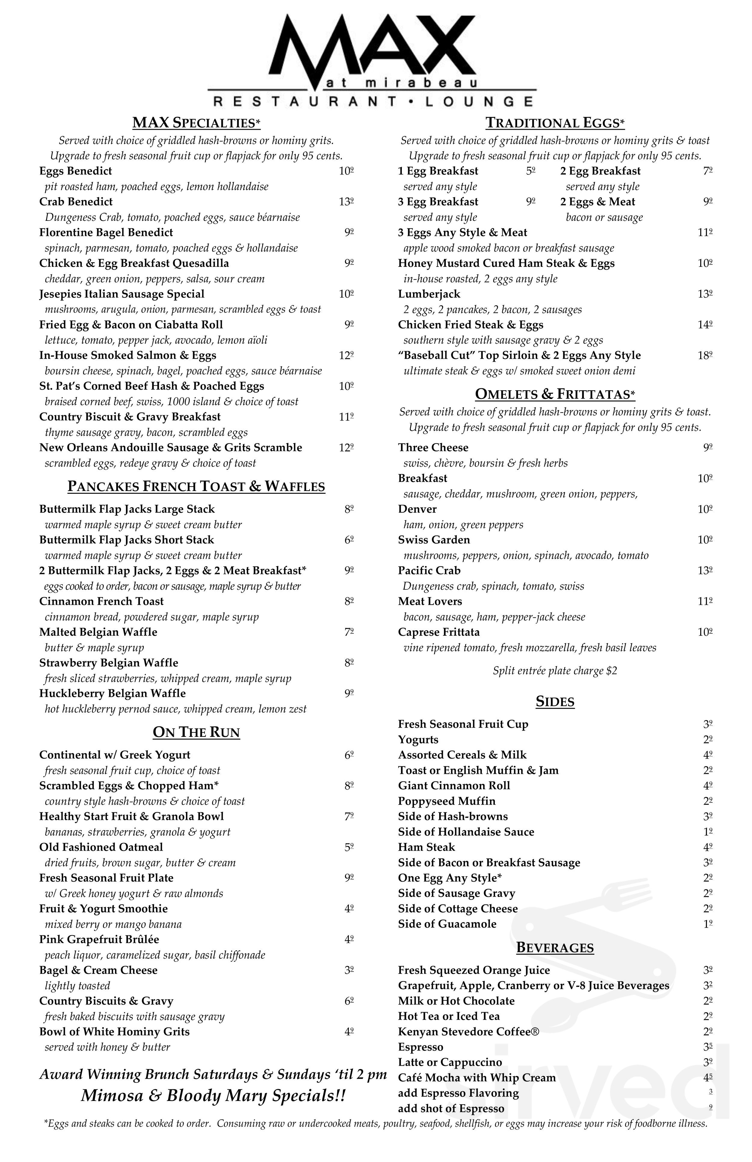 Mirabeau Park Hotel & Convention Center menu in Spokane Valley ...