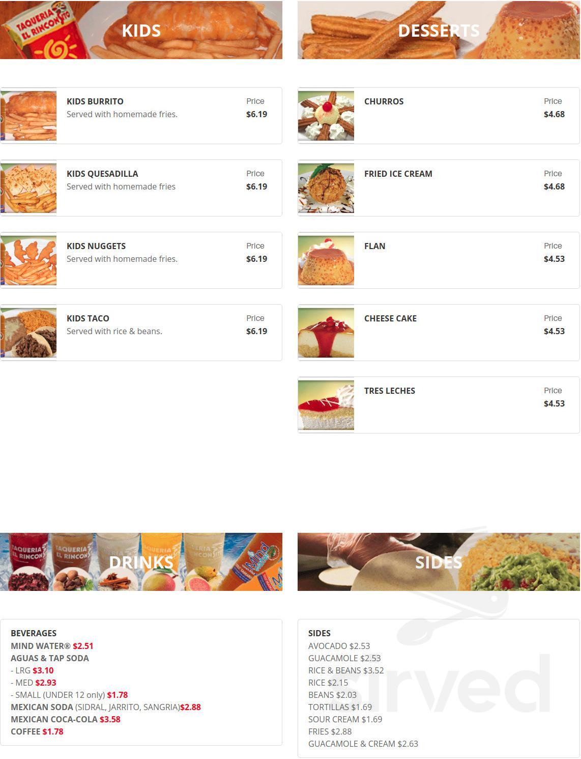 Menu - Bellevue WA's El Rinconsito | Bellevue | Sirved