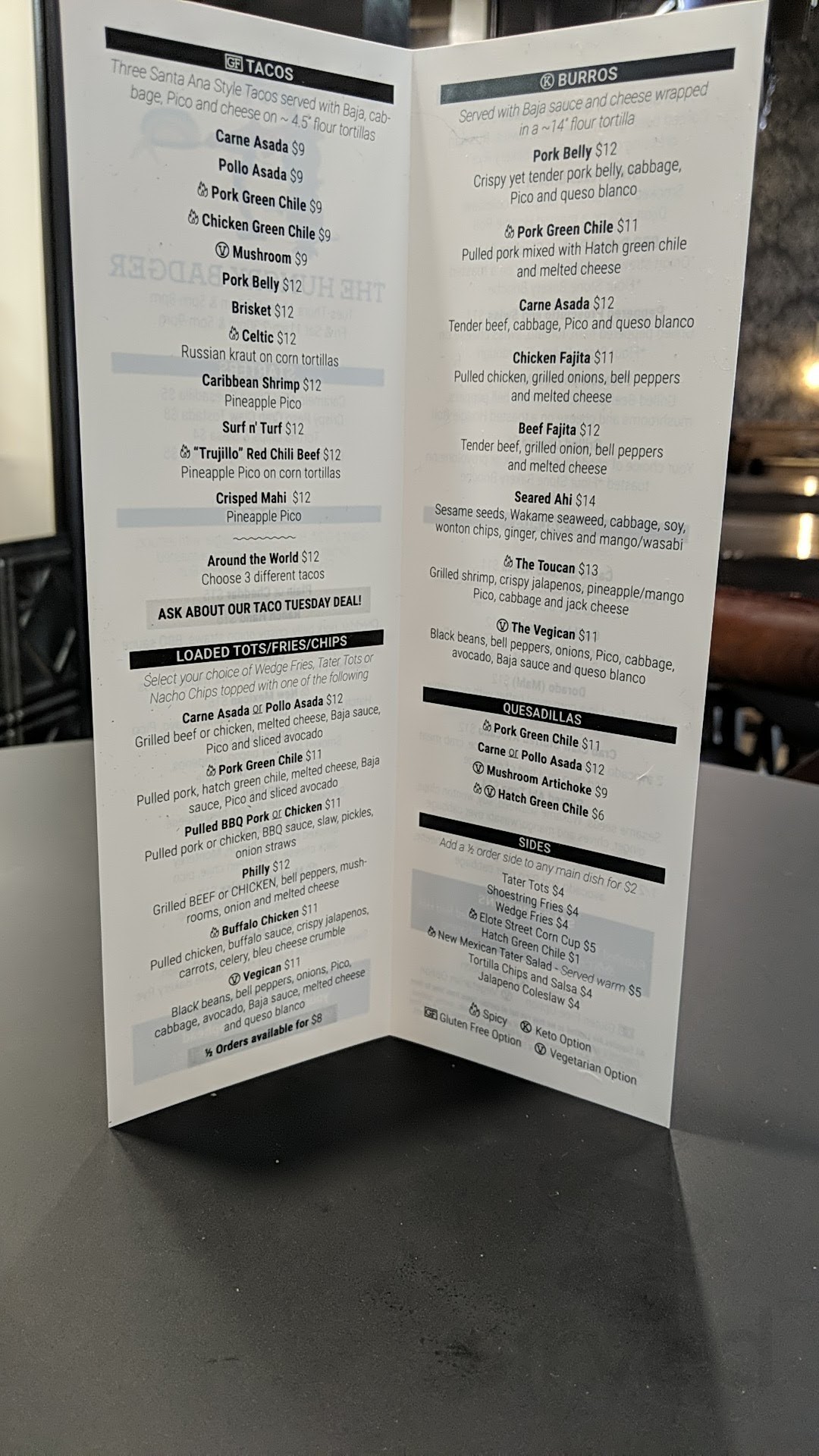 The Hungry Badger Adventure Catering menu in Prescott, Arizona, USA