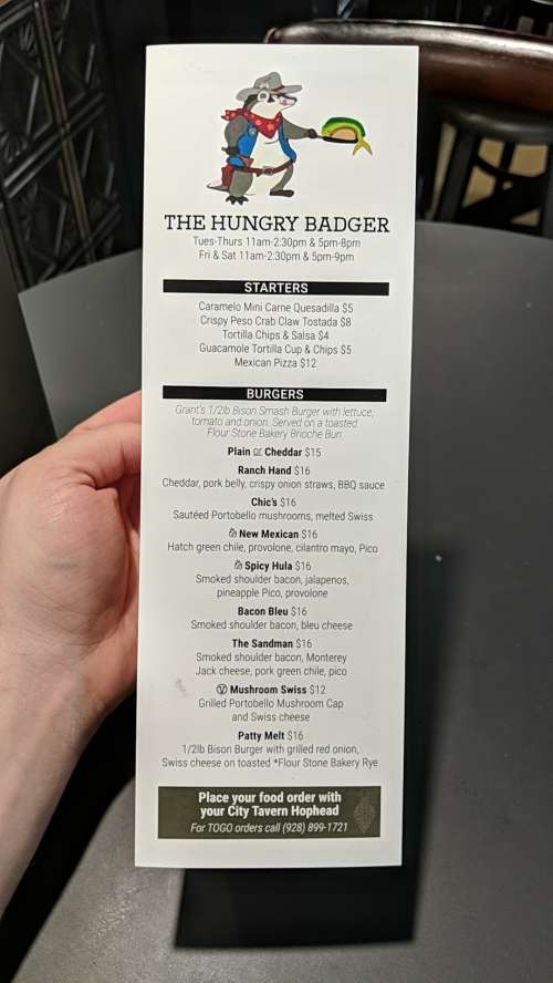 The Hungry Badger Adventure Catering menu in Prescott, Arizona, USA