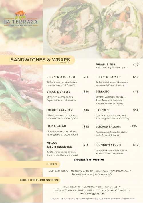 La Terraza Organic Restaurant-Doral menu in Doral, Florida, USA