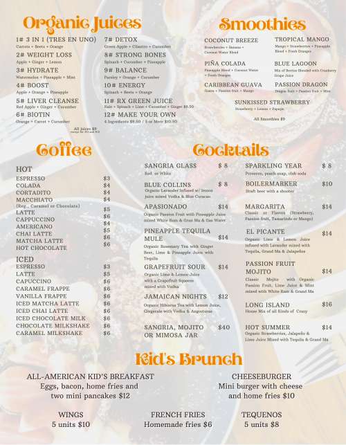 La Terraza Organic Restaurant-Doral menu in Doral, Florida, USA