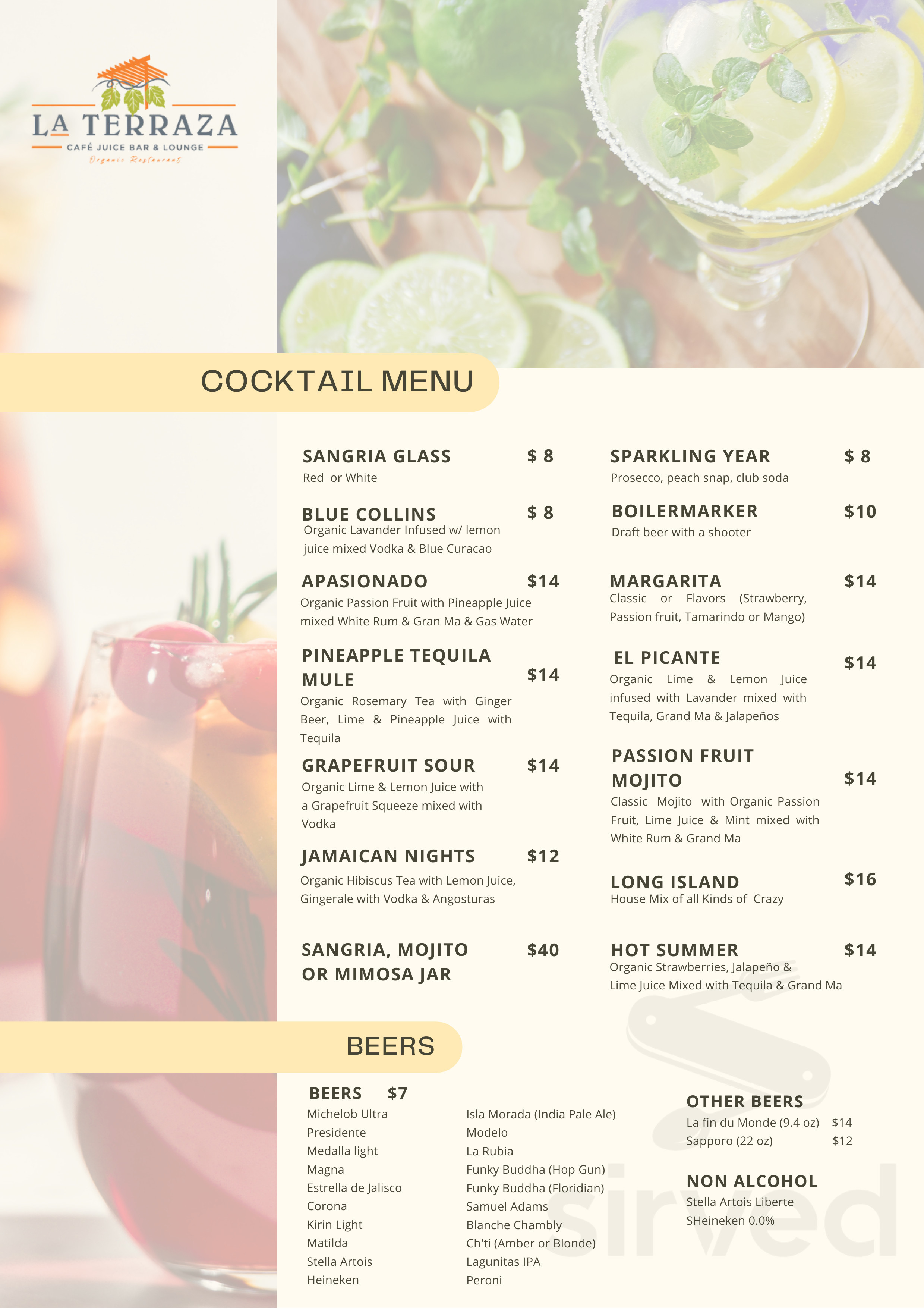 La Terraza Organic Restaurant-Doral menu in Doral, Florida, USA