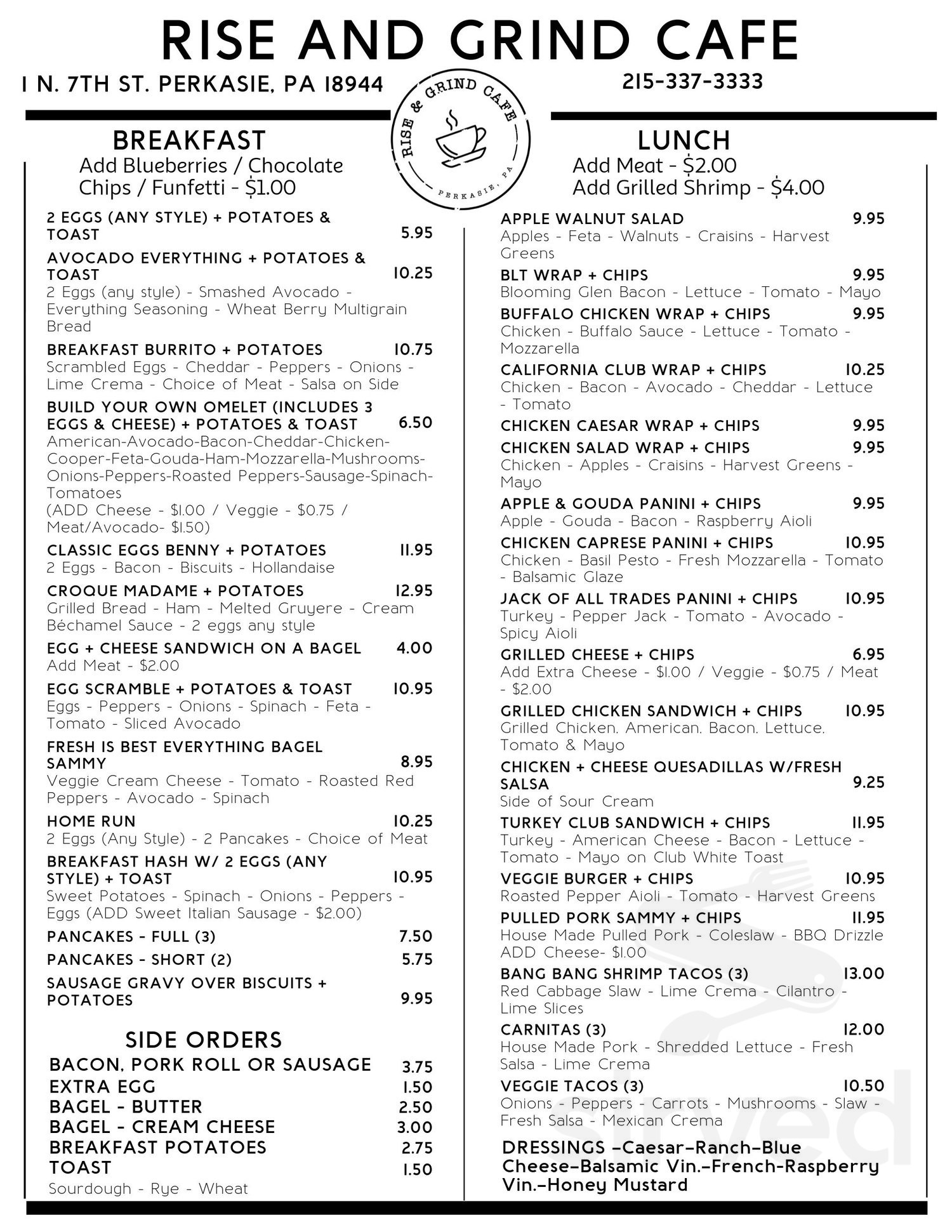 Rise and Grind Cafe menu in Perkasie, Pennsylvania, USA