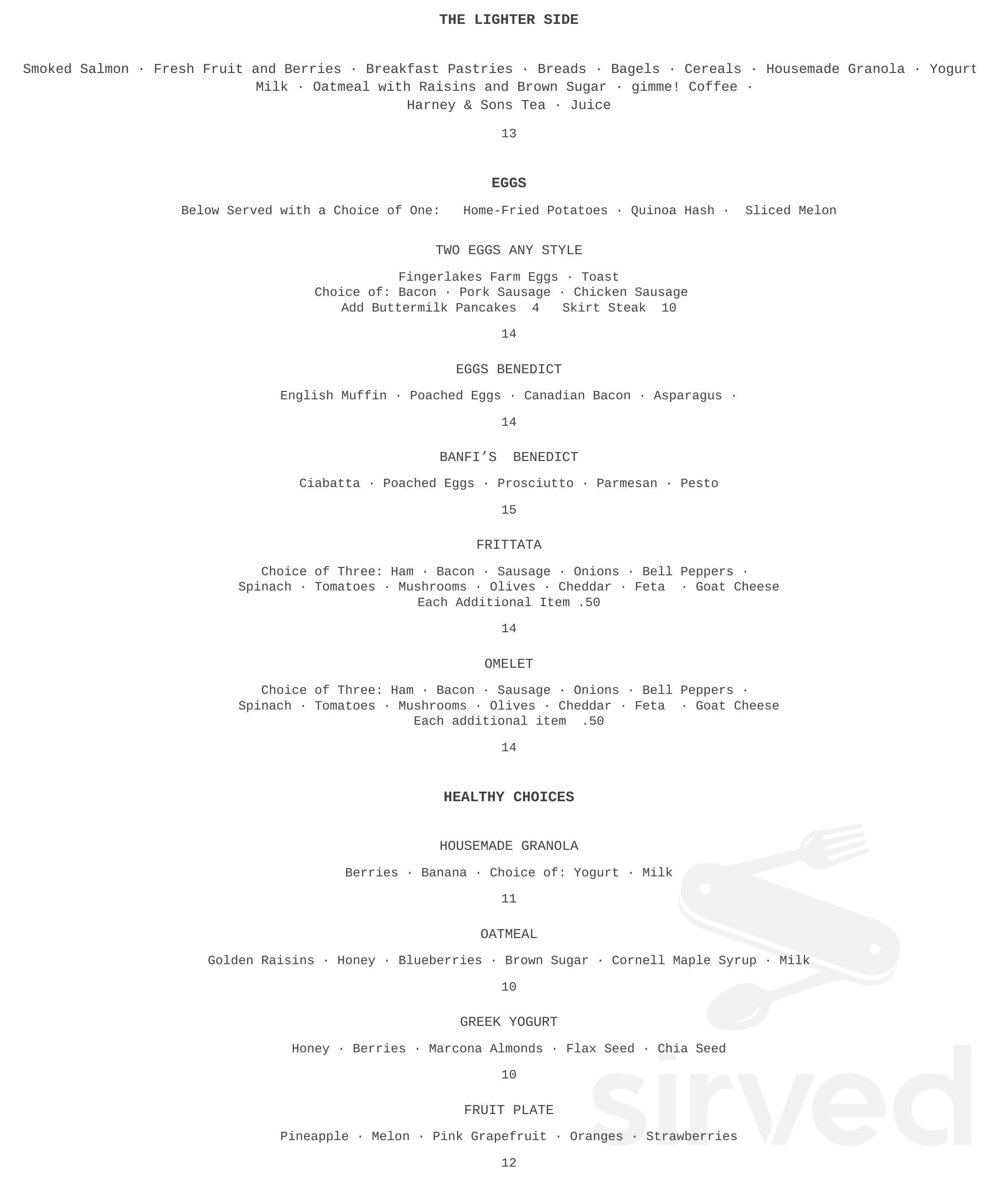 Menu for Taverna Banfi in Ithaca, New York, United States