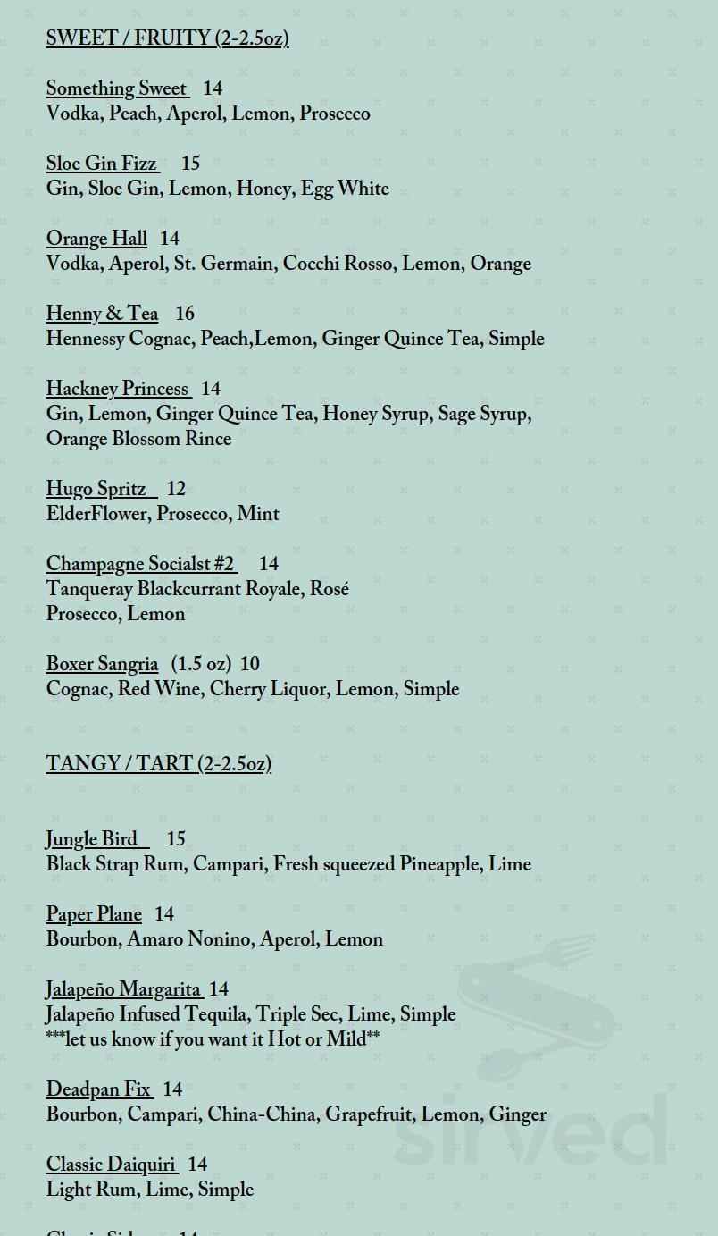 Boxer - Albertan Kitchen & Bar menu in Edmonton, Alberta, Canada