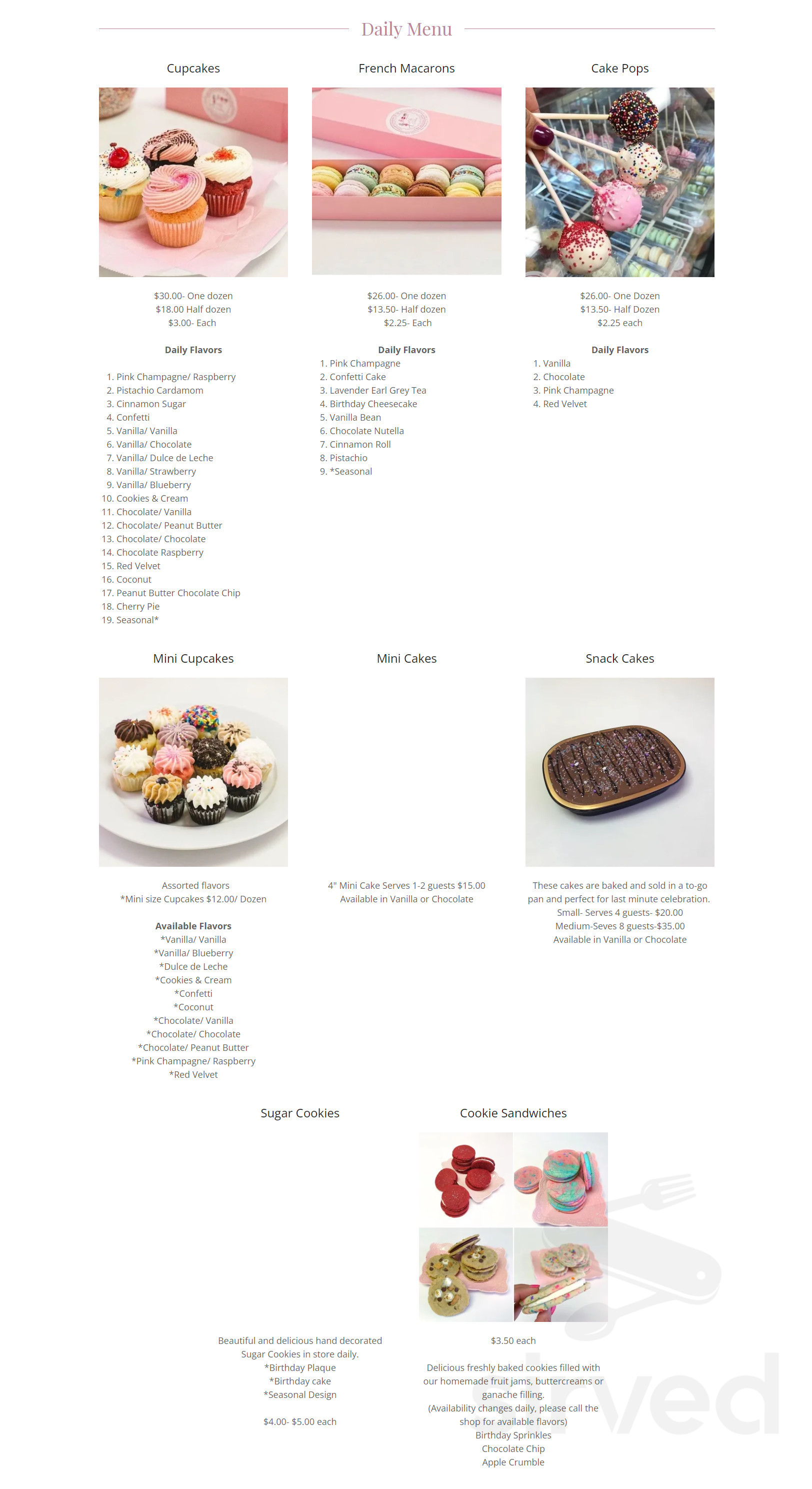 Ady Cakes menu in West Reading, Pennsylvania, USA