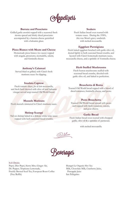 Clara's menu in Woodridge, Illinois, USA