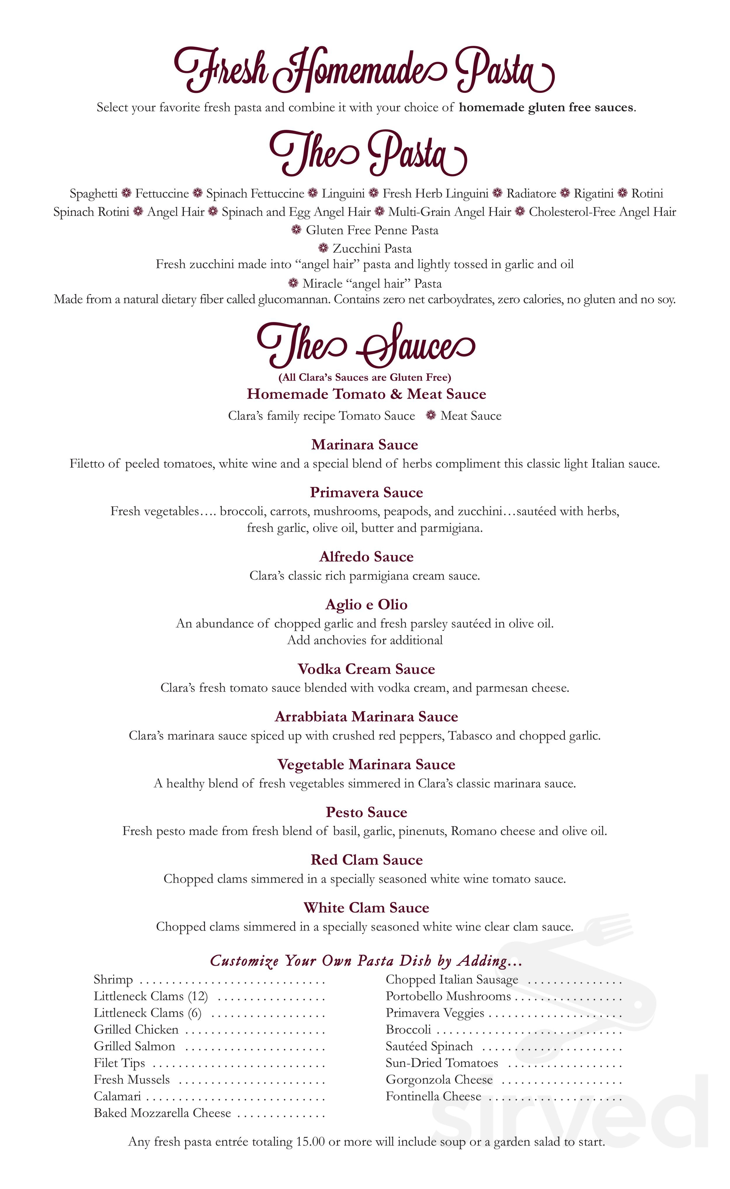 Clara's menu in Woodridge, Illinois, USA