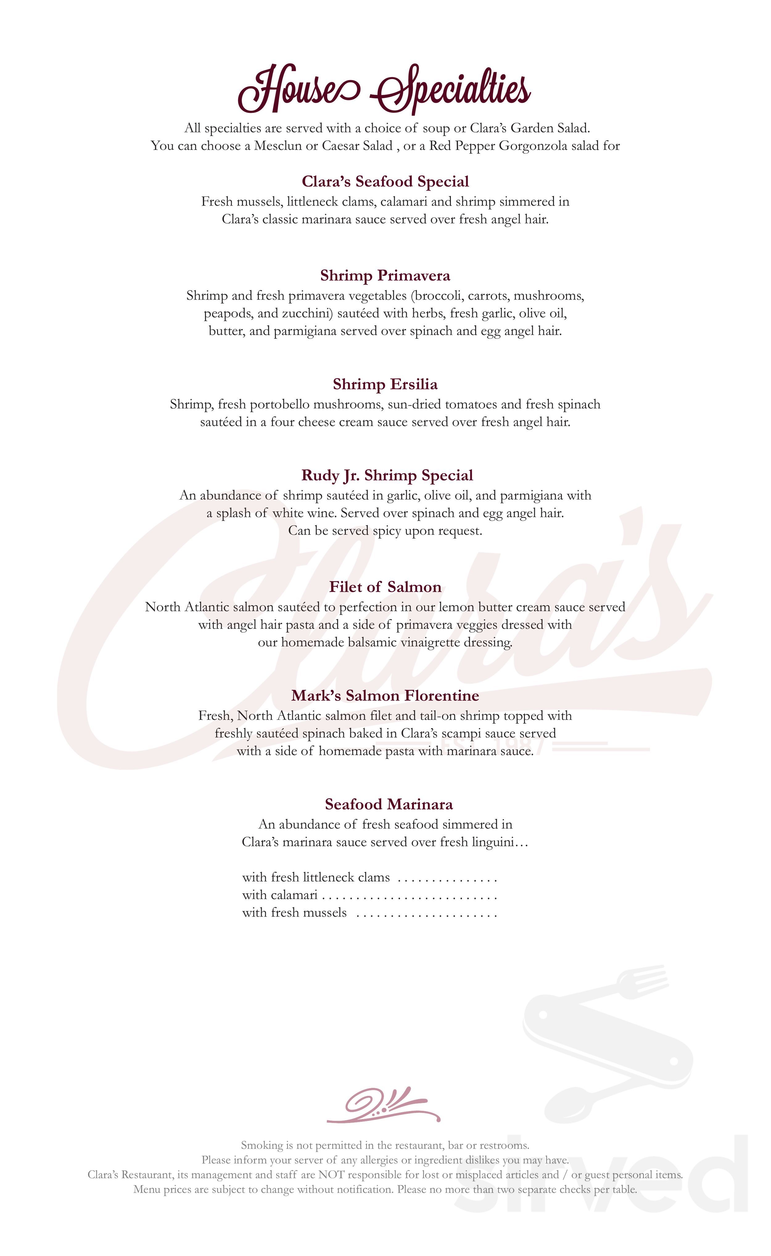 Clara's menu in Woodridge, Illinois, USA