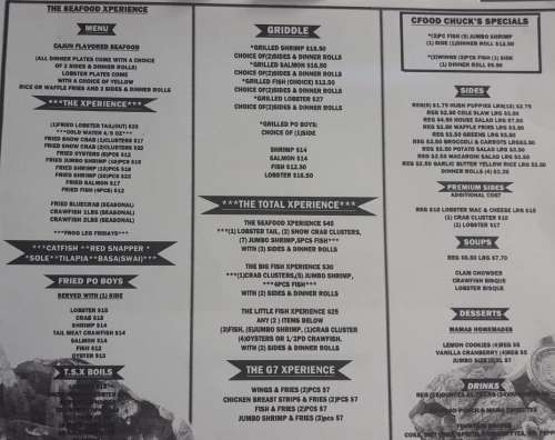 Seafood Xperience menu in Los Angeles, California, USA