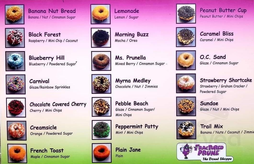 The Original Fractured Prune menu in Ocean City, Maryland, USA