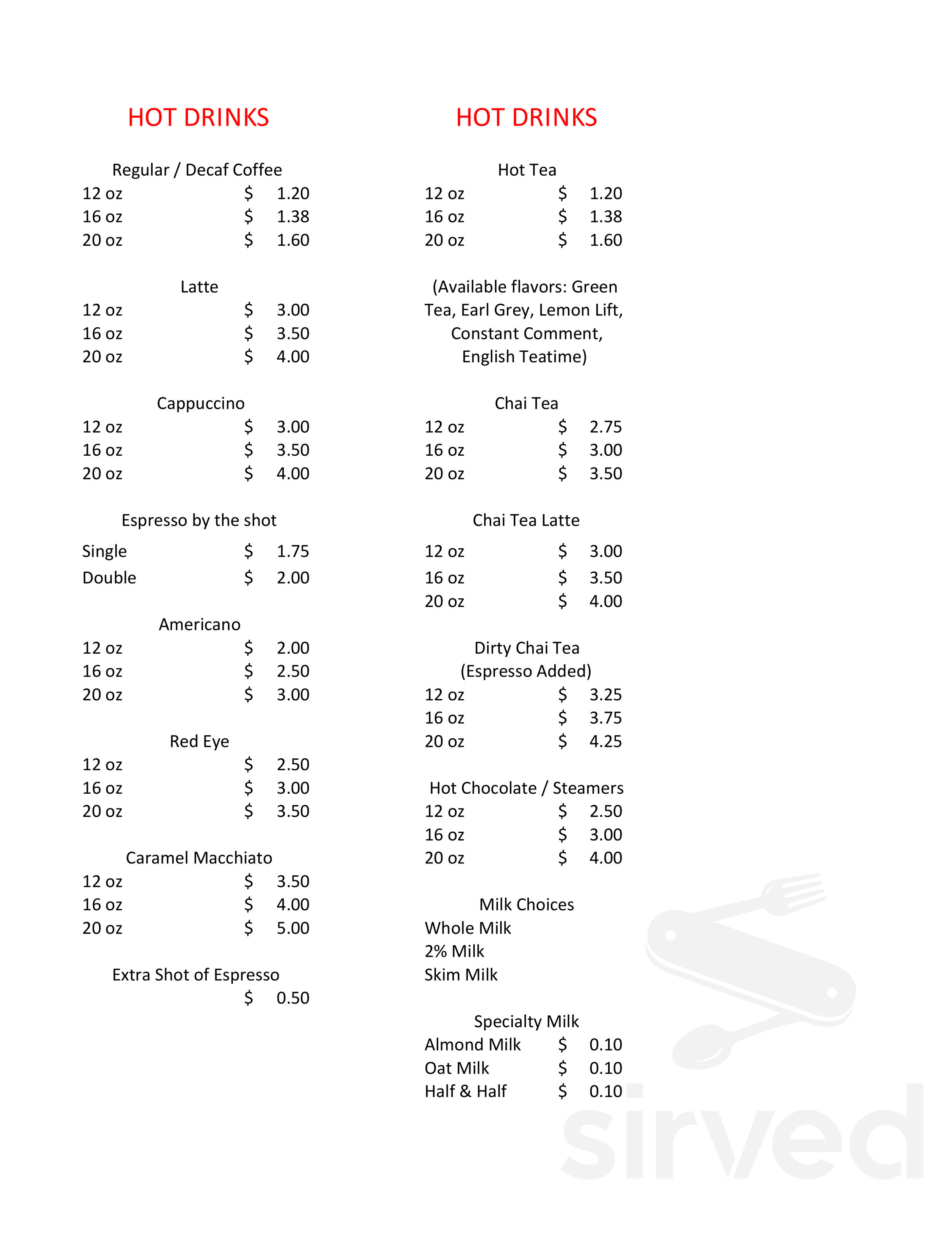 Wildcat Coffee menu in Oxford, Kansas, USA