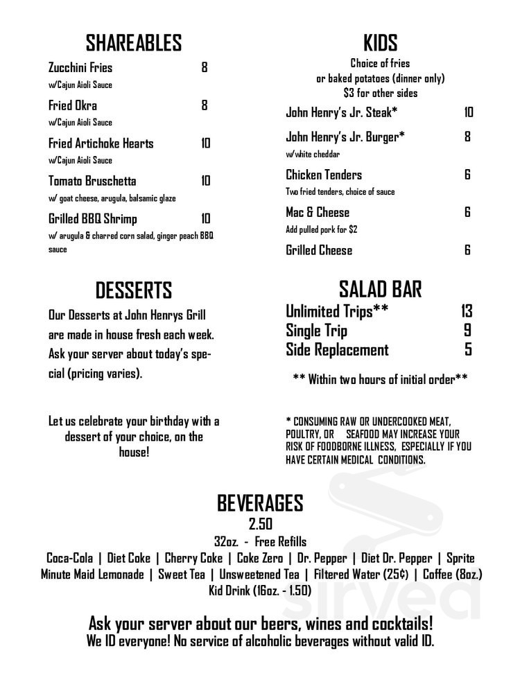 John Henry's Grill Menu - Rome, Georgia | Sirved