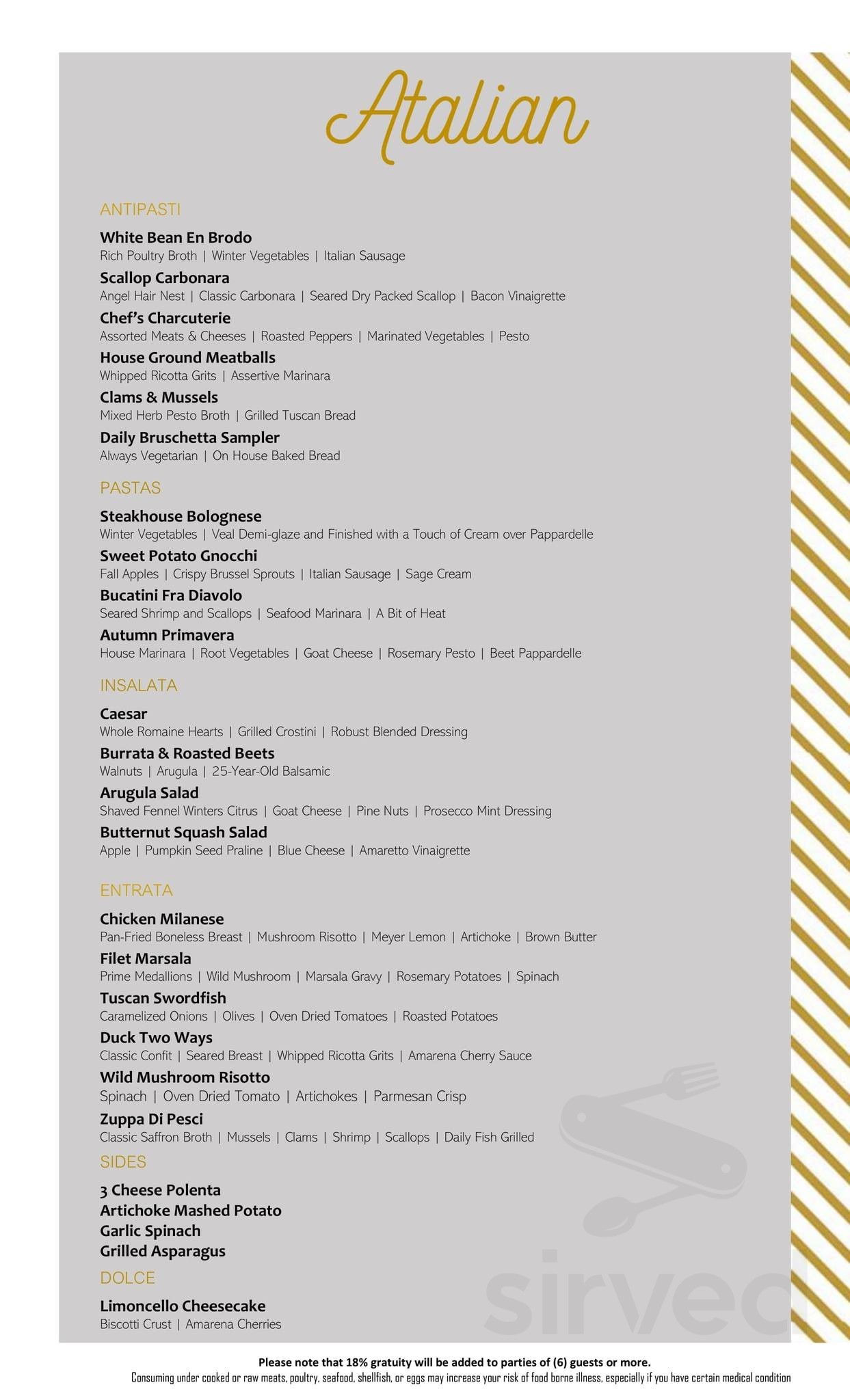 Atalian menu in Atlanta, Georgia, USA