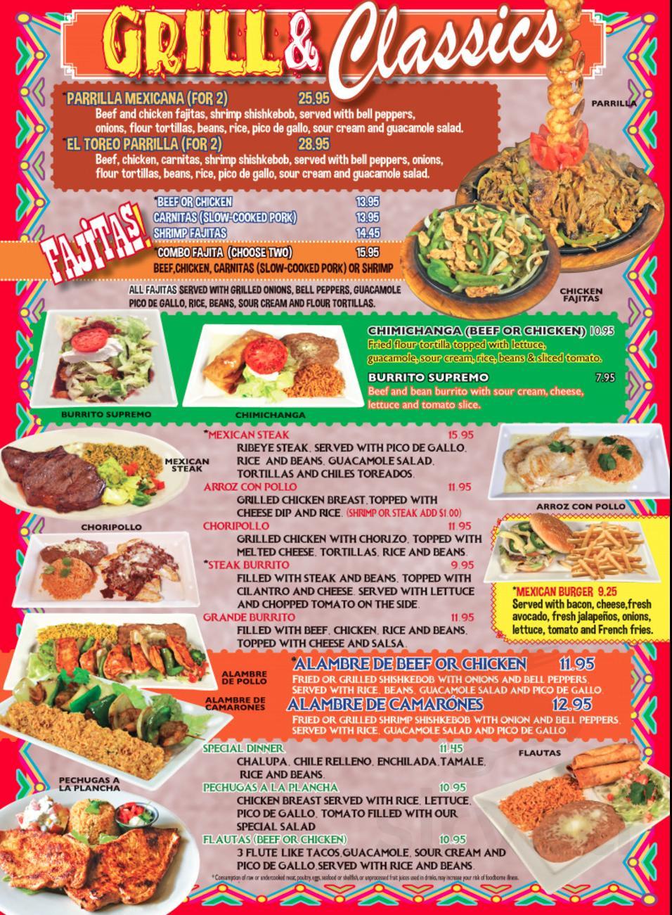 El Toreo menu in Ocala, Florida, USA