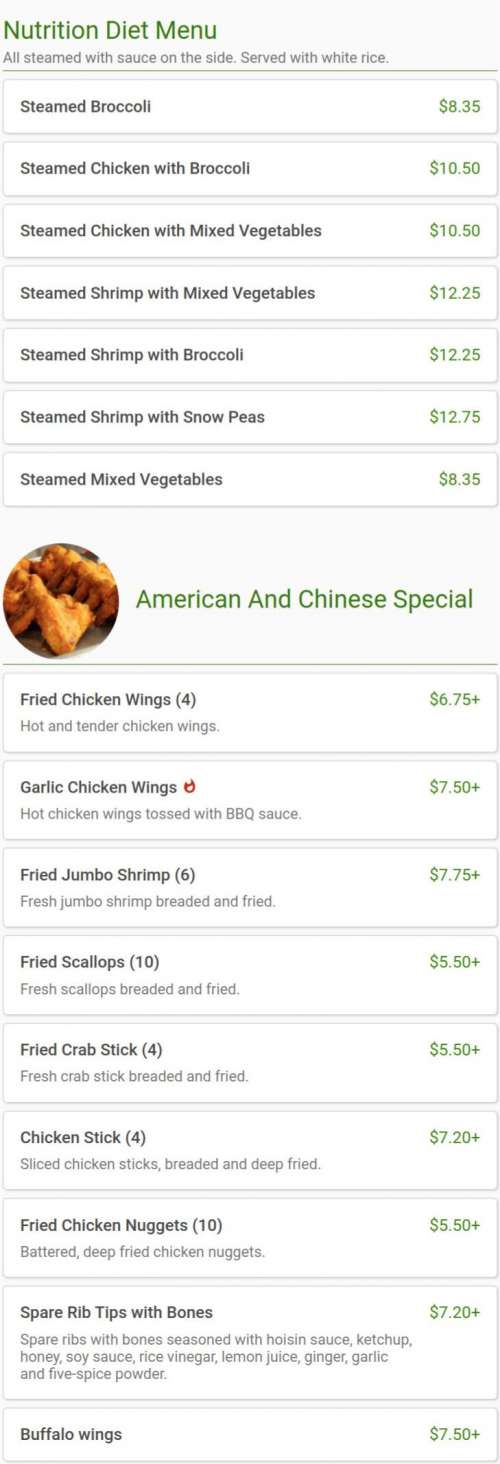 China One menu in Rosedale, Maryland, USA