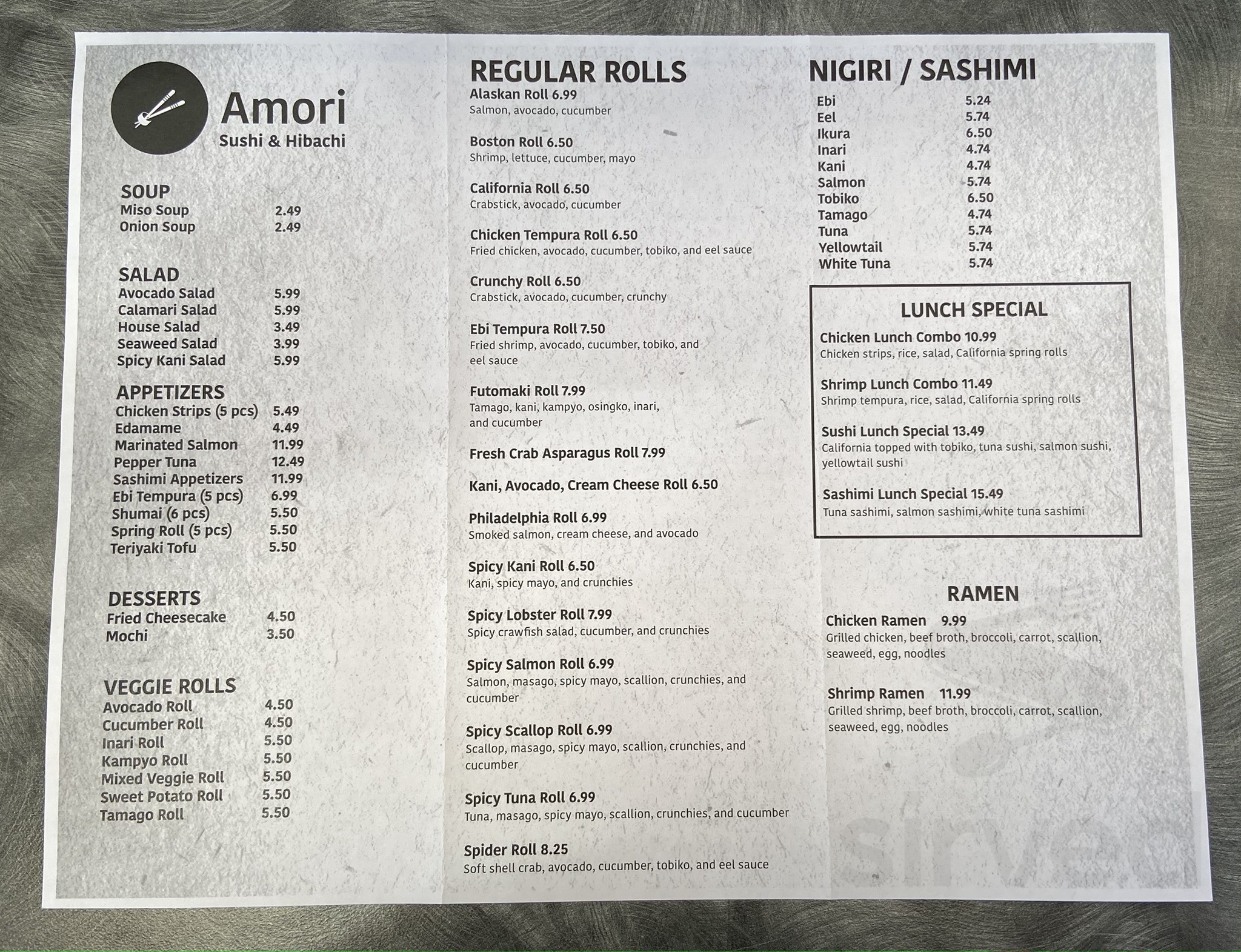 Menu for Amori Sushi in Scranton, Pennsylvania, United States